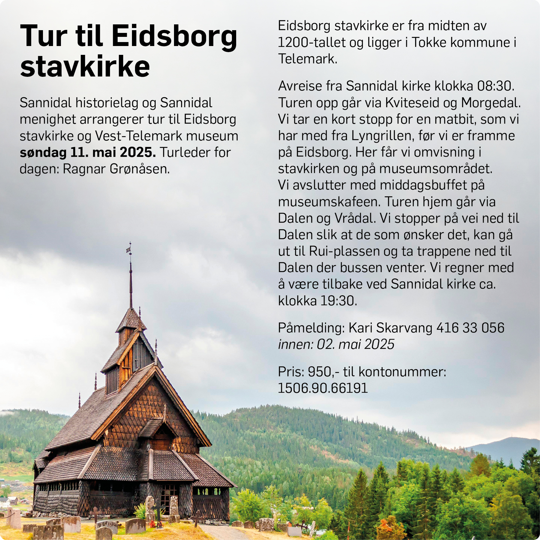 Tur til Eidsborg stavkirke 11.mai 2025